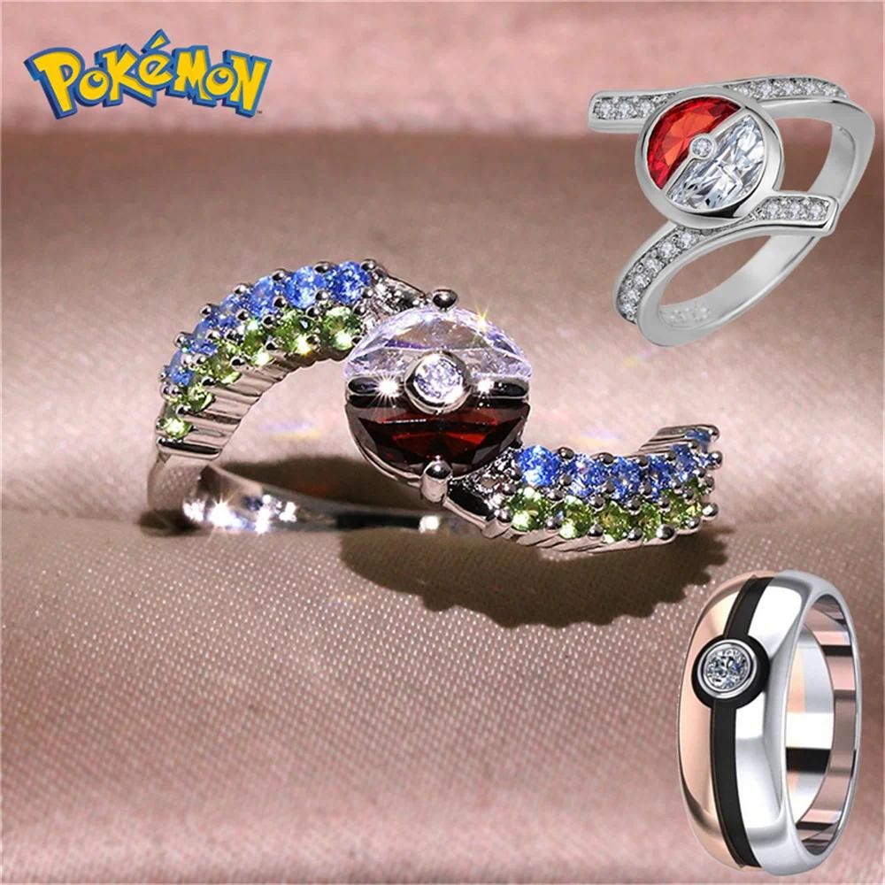 Pokémon Poké Ball Ring Creative Gold Engagement Ring with Diamonds Two ...