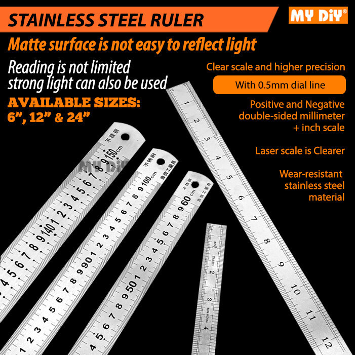 6" 12" 24" STAINLESS STEEL RULER 6"/12"/24" PEMBARIS BESI / 不锈钢尺 ...