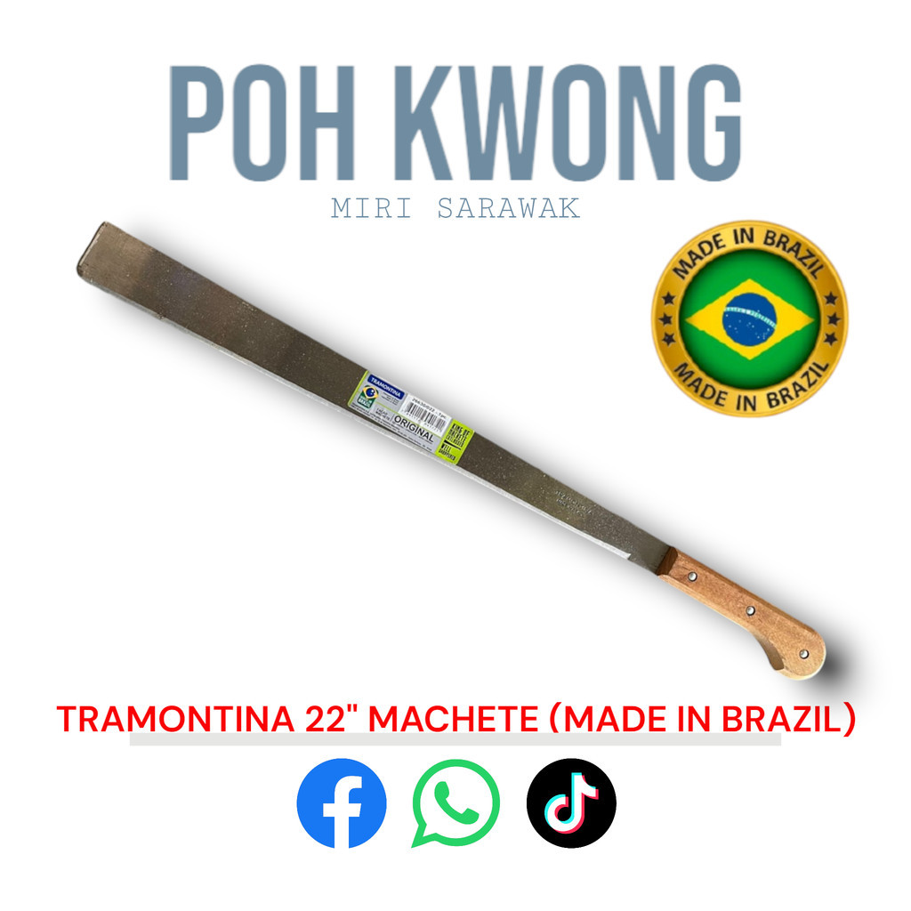 TRAMONTINA 22" (550mm) Machete Knife Pisau Parang Brazil with Wooden ...