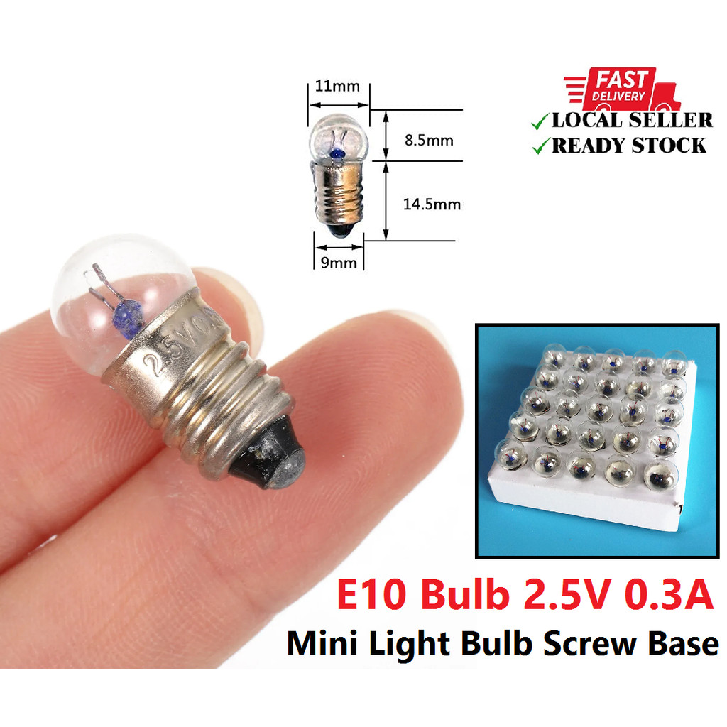E10 Bulb 2.5V 0.3A Mini Light Bulb Screw Base School Project Bulb ...