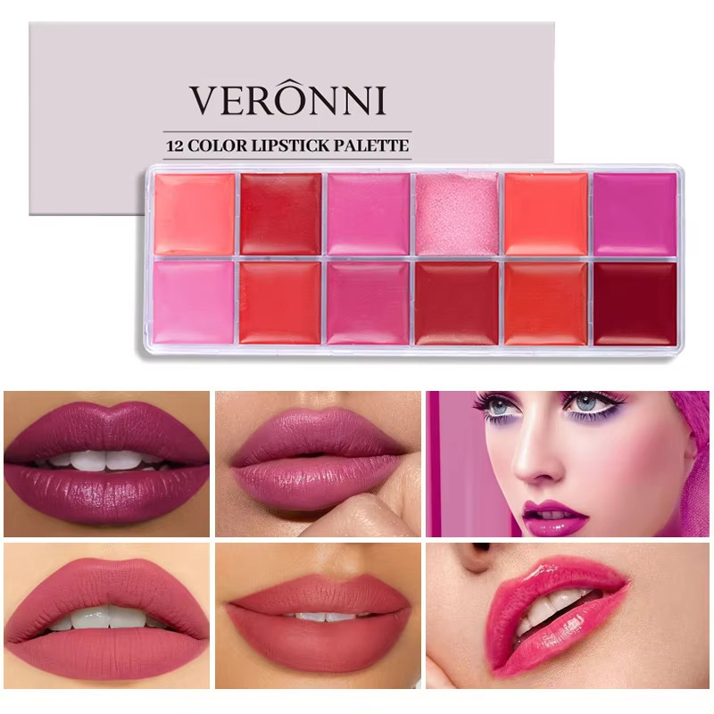 VERONNI 12 Colors Matte Lipstick Palette Lip Gloss Makeup for Women ...