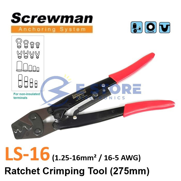 Screwman LS-16 Ratchet Crimping Tool For Non-insulated Terminal (275mm ...