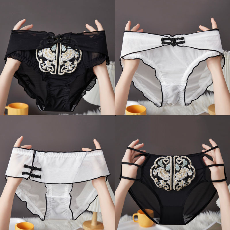 4 pairs of personalized underwear Chinese style fashion mid-waist women ...