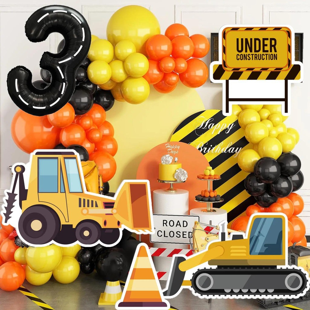 Construction Birthday Party Backdrops Excavator Vehicle Crane Cutouts ...