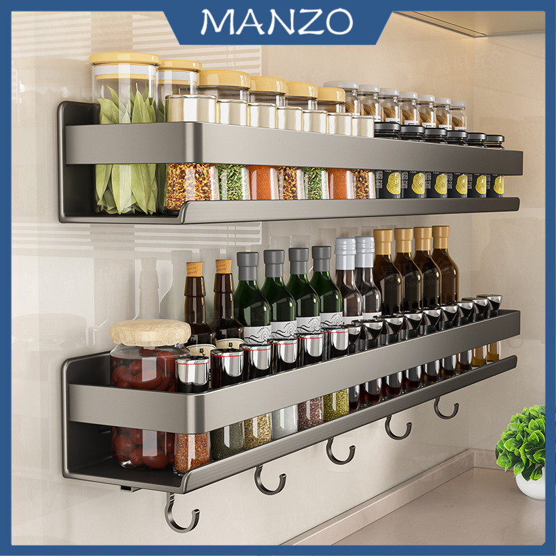 Kitchen Storage Rack Carbon Steel Seasoning Shelf Wall Mounted ...