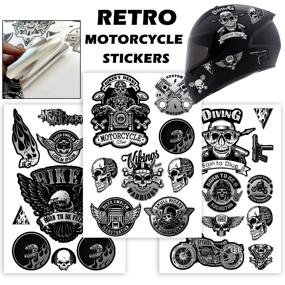 Retro Vintage Skull Motorcycle Scooter Car Stickers Helmets Trunk Decal ...