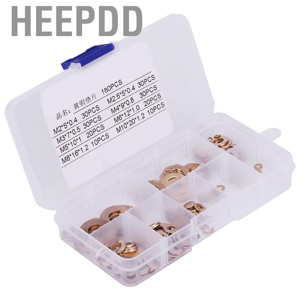 HEEPDD 180Pcs Brass Flat Washer Assortment Set with Box M2/M2.5/M3/M4 ...