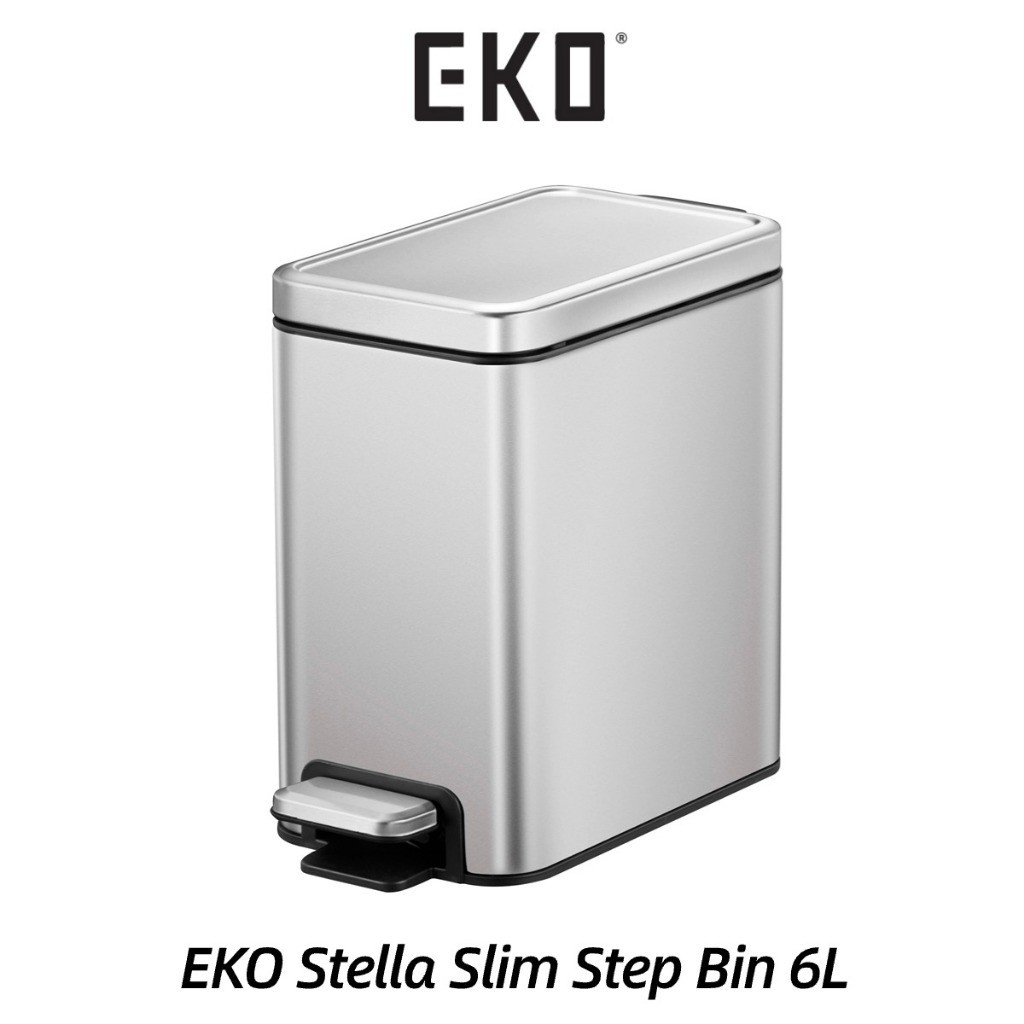 Eko Stella Slim Dustbin 6L Soft Closing Waste Bin Stainless Steel Step ...