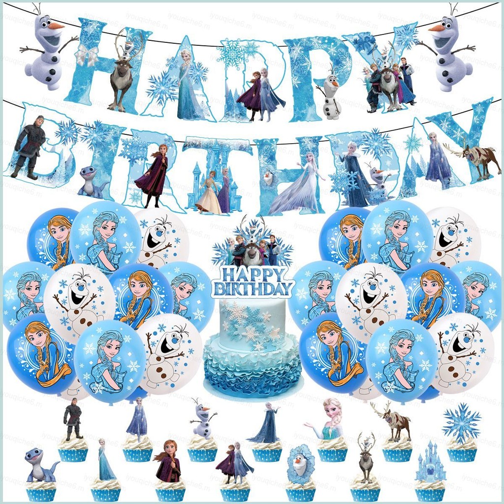 gre9 Frozen Elsa Theme kids birthday party decorations banner cake ...