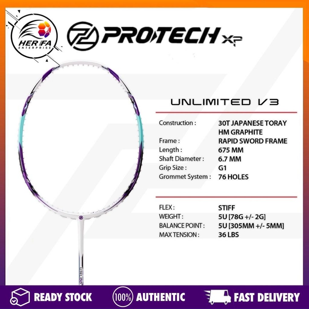 PROTECH Unlimited V3 5U Badminton Rackets Max Tension 36 LBS | Shopee ...