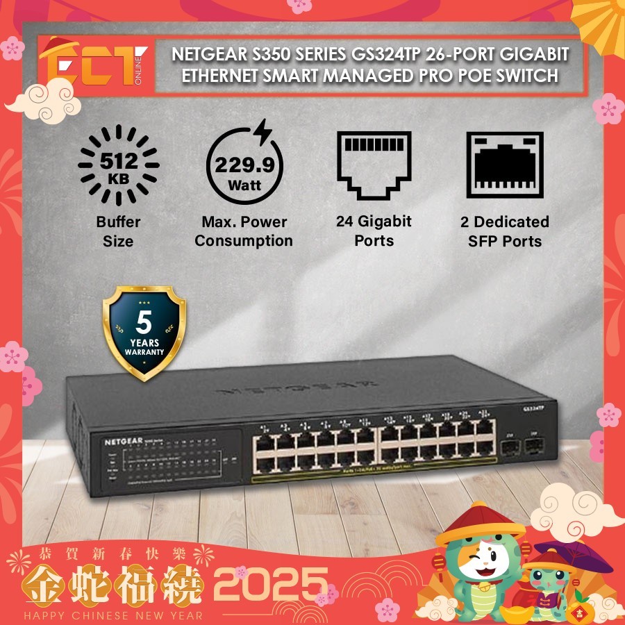 Netgear S350 Series GS324TP 26-Port Gigabit Ethernet Smart Managed Pro ...