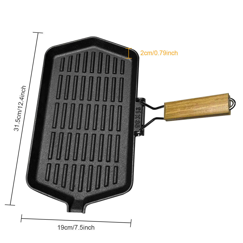 31X19cm Cast Iron Grill Pan Rectangular Frying Pan Skillet for ...