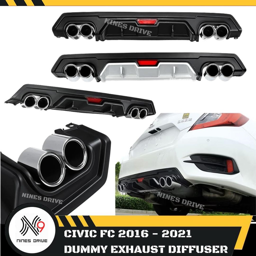 CIVIC FC 2016 - 2021 DUMMY EXHAUST REAR DIFFUSER - MATT BLACK / GLOSSY ...