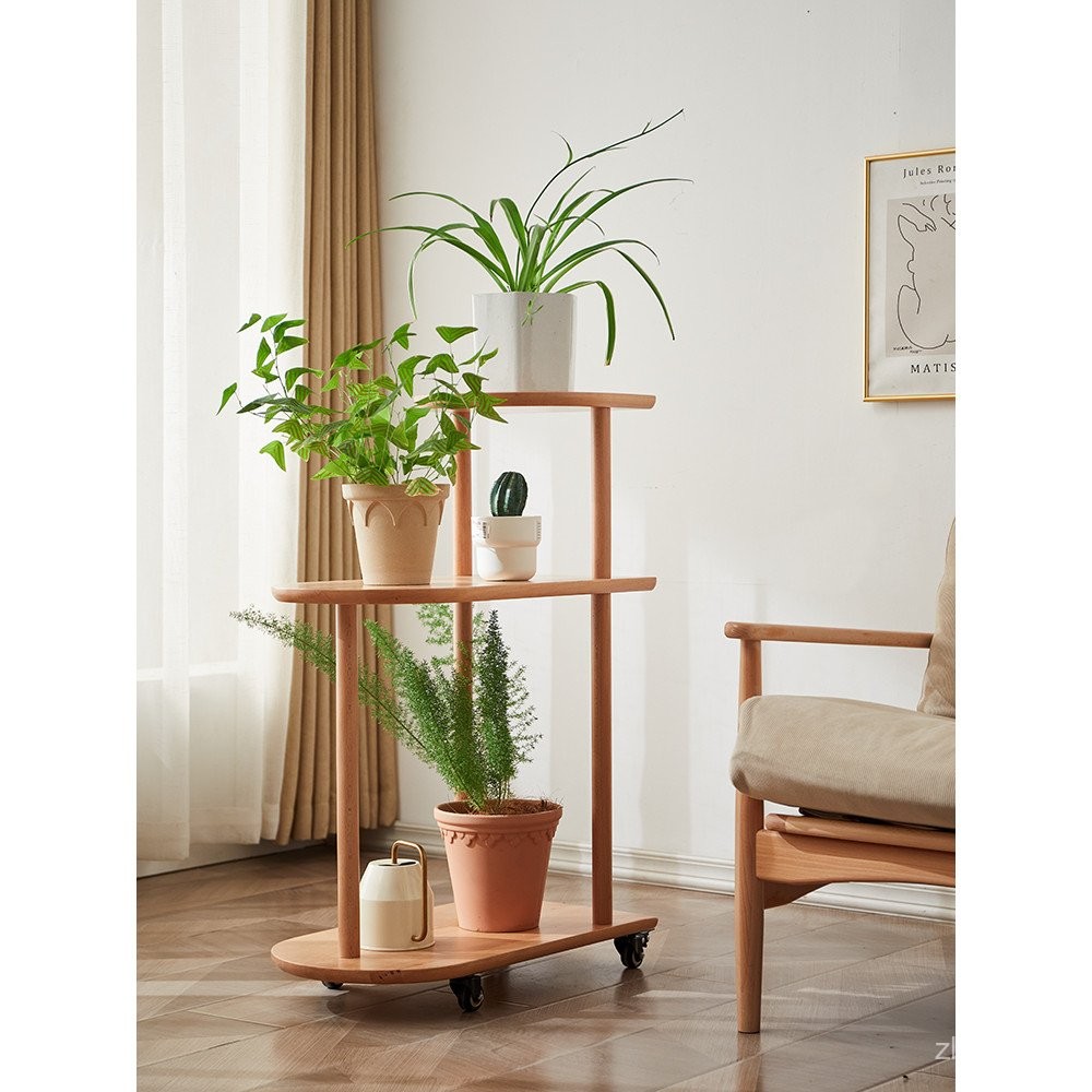 Stand Bunga Alih Berbilang Lapisan dengan Roda Kayu Beech Balkoni Mudah ...