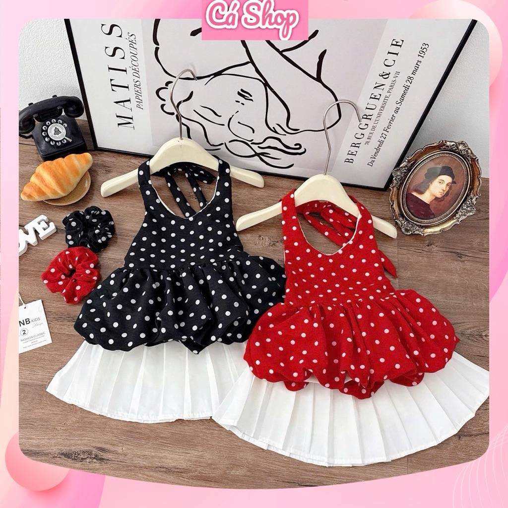 NB165, (Free hair elastic) Set of polka dot shirt with halter neck and ...