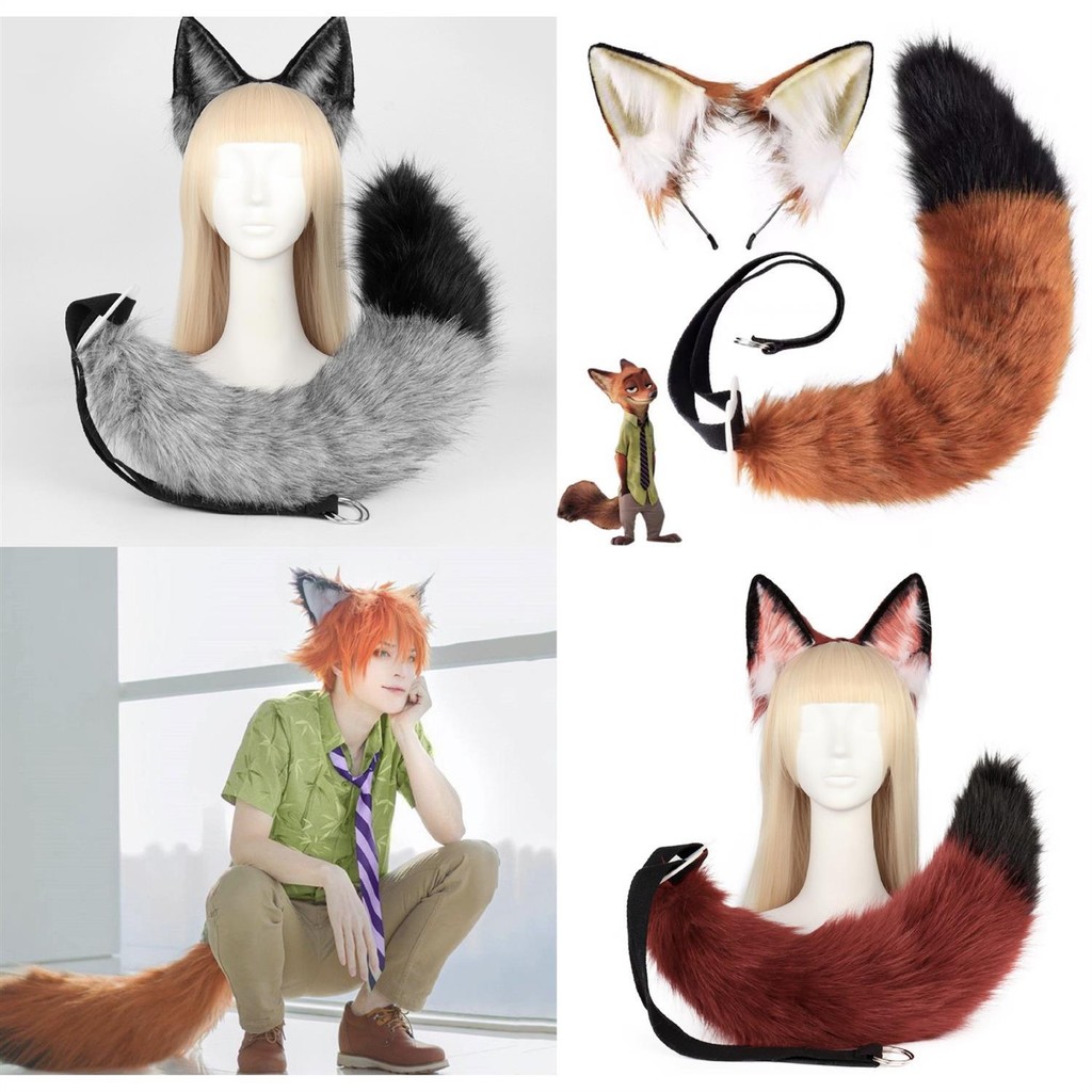 COSPLAY Zootopia Nick Wilde Fox Ears Tail Set - Fluffy Animal Cosplay ...