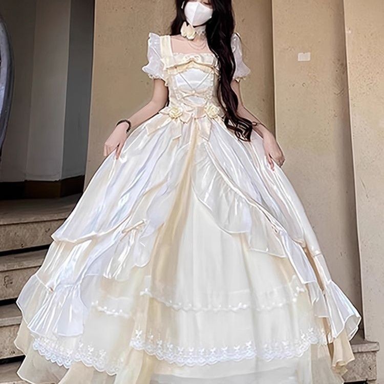 Woohu Long Dress Dress lolita Flight Diary Big Flower Wedding Princess ...