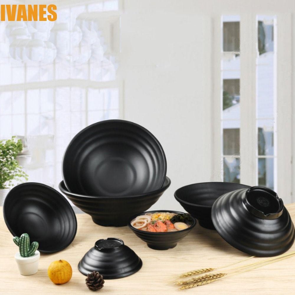 IVANES Ramen Bowl, Melamine Pure Black Fruit Salad Bowl, Soup Bowls ...