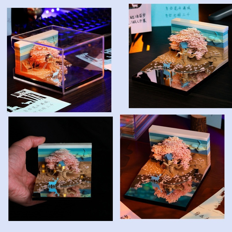 Cherry Blossom Tree House Surrounding Calendar 3D Stereoscopic Notes 3D ...