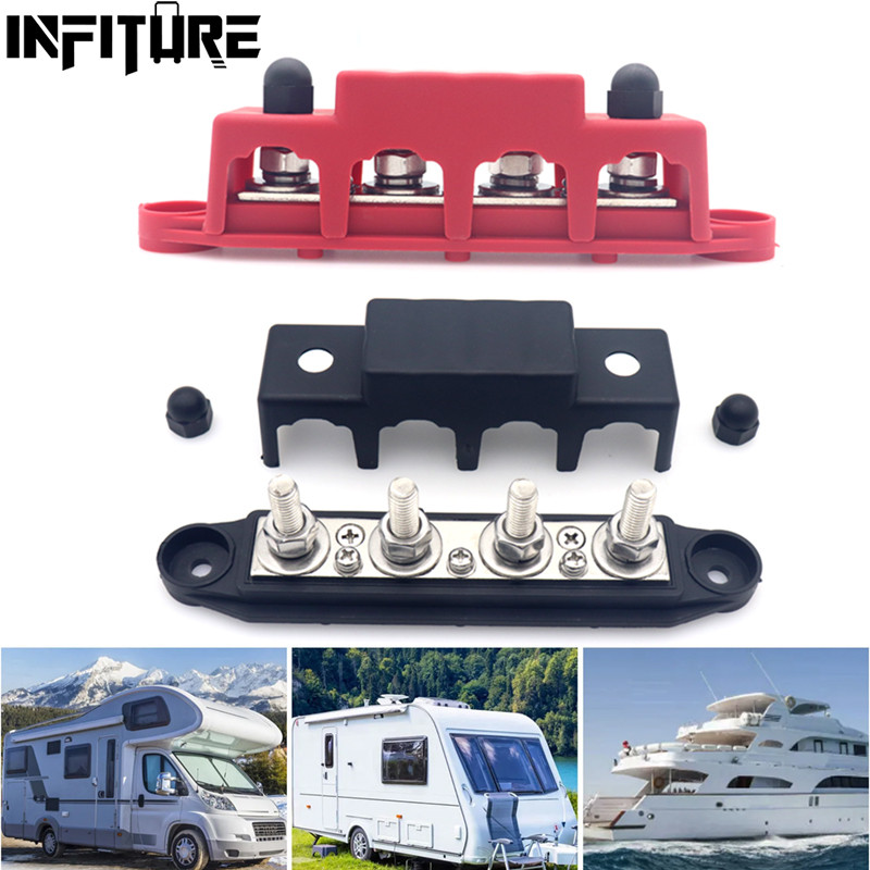 12V 250A Positive Negative M8 M10 Bus Bar Terminal Battery Power Distribution Block With Cover ...