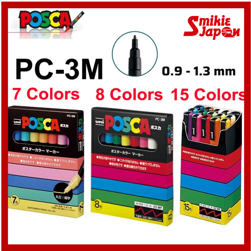 UNI POSCA Paint Marker Pen Set PC-3M (0.9-1.3mm Fine Tip) 7 / 8 / 15 ...