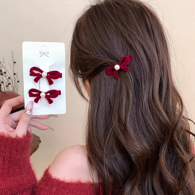 New Year Red Bow Hairpin Female 2025 New Small Forehead Side Bangs Clip ...