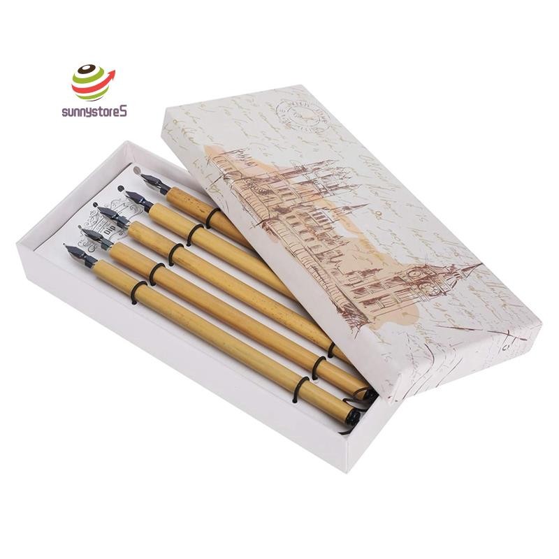 Bamboo -Qalam Pens, 5PCS Calligraphy Dip Pen, Vintage Handcrafted Calligraphy Pens (Round Nib ...