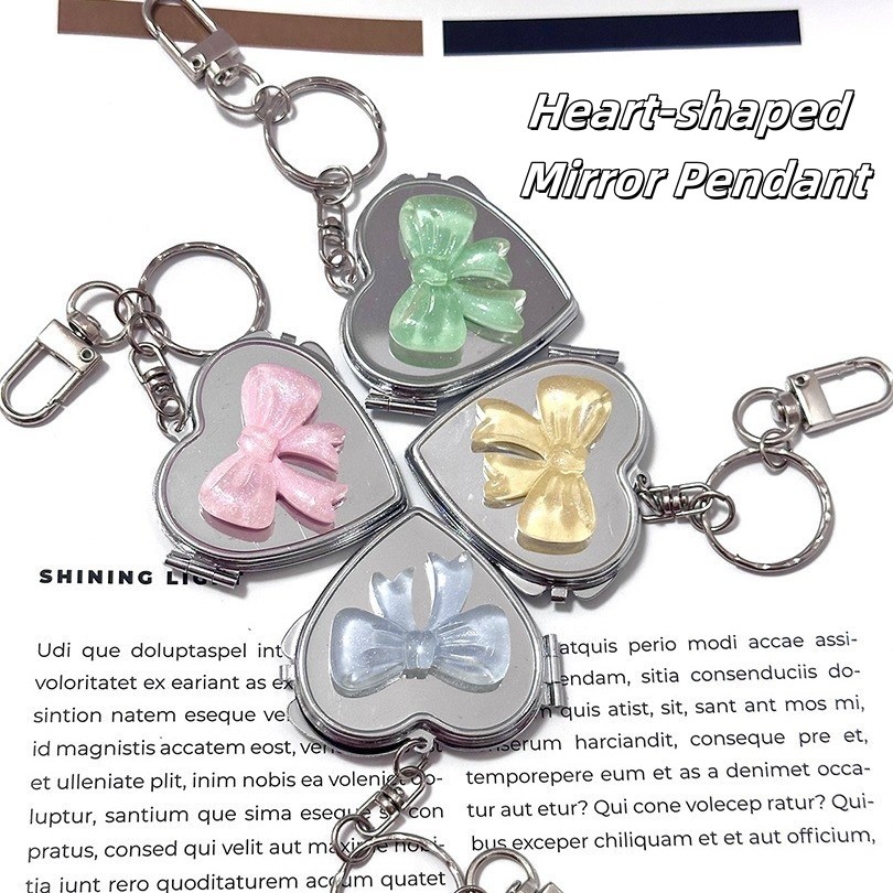 Dual-use Sweet Pink Bow Tie Love Heart Mirror Keychain Bag Pendant ...