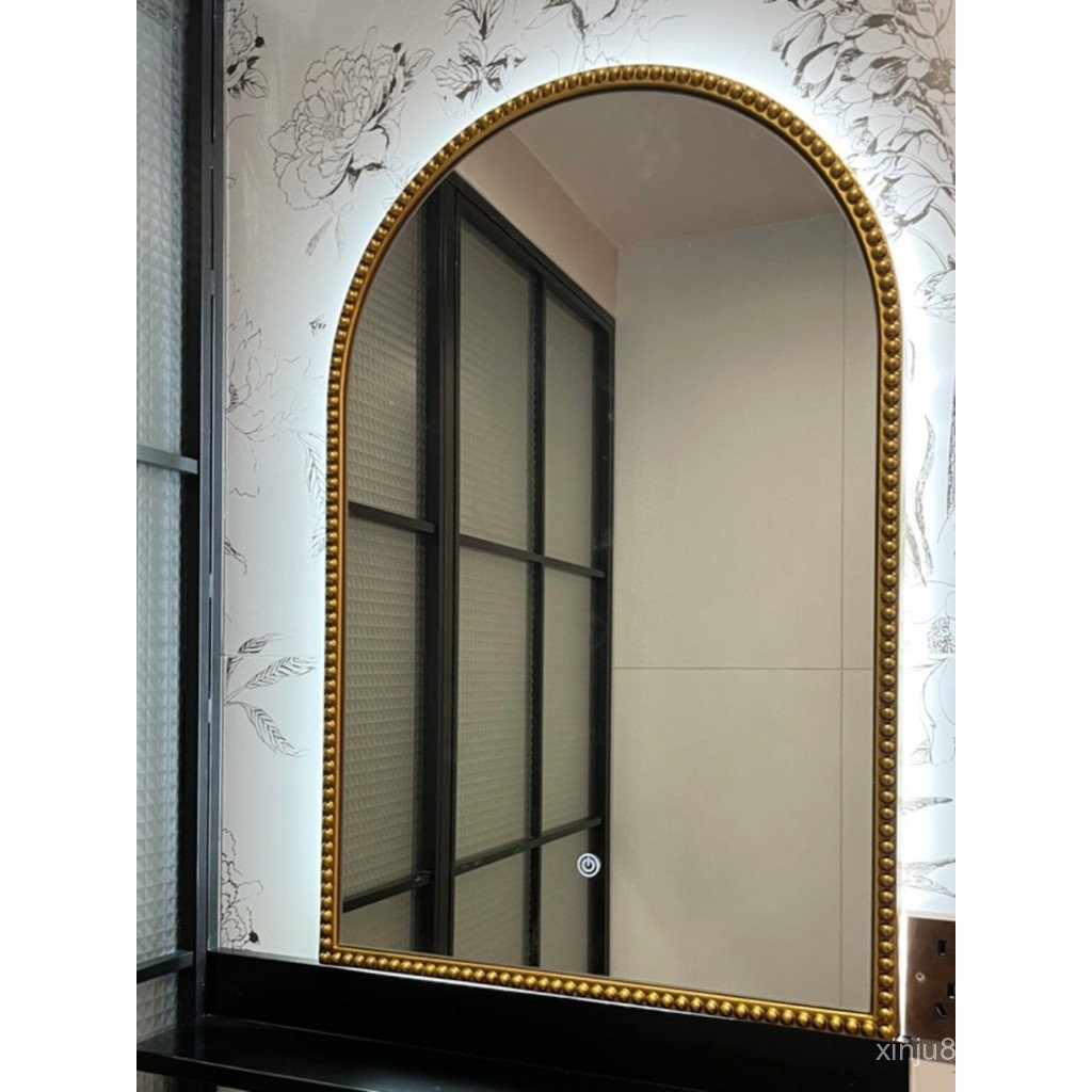 French American Retro Arched Bathroom Mirror Toilet Mirror LED Smart ...