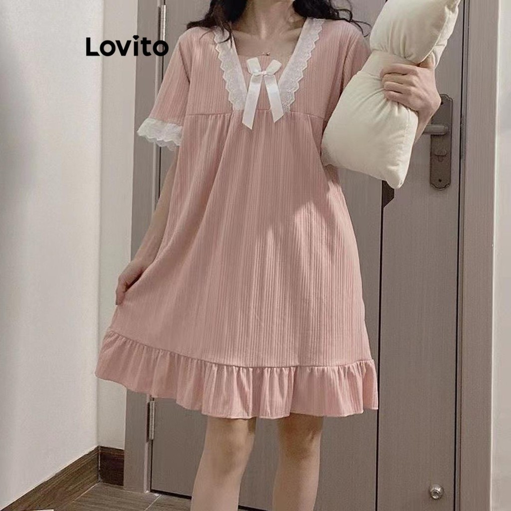 Lovito Casual Plain Bow Colorblock Sleep Dress for Women LNM65151 ...