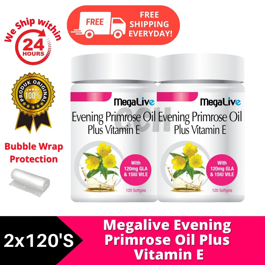 Megalive Evening Primrose Oil EPO 1200mg Plus Vit E (120's/2 X 120'S ...