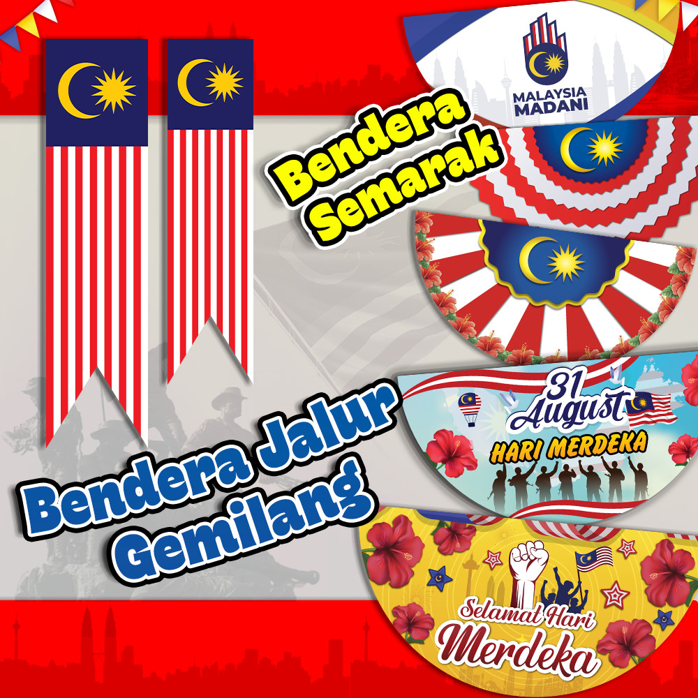 Bendera Malaysia bunting hiasan gantung semibulat hiasan semarak bunga ...