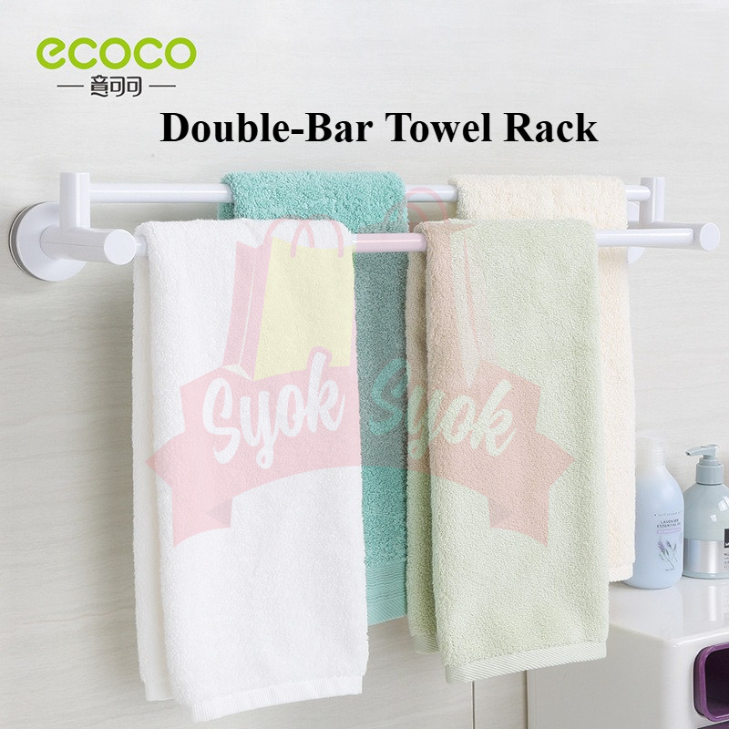 SyokSyok Ecoco double-bar towel rack free perforated bathroom suction cup hanger bath towel bar ...