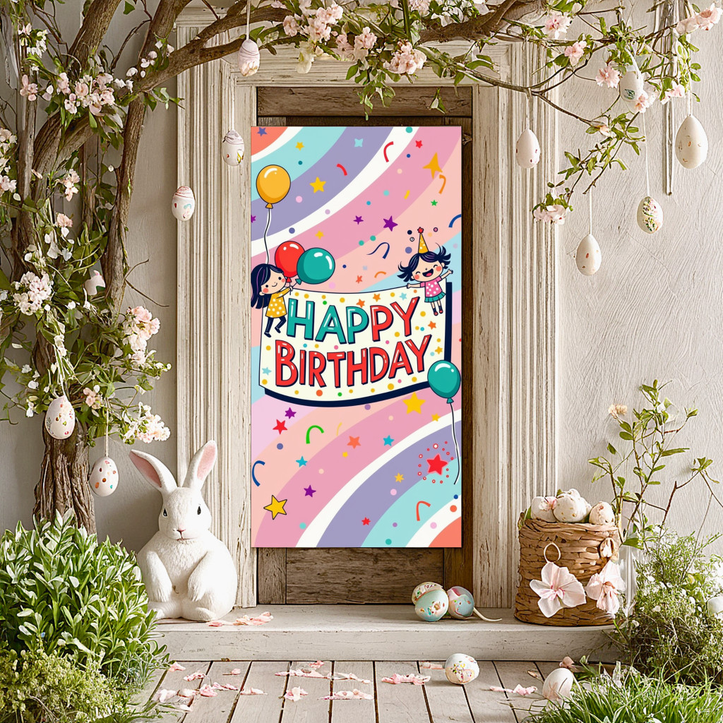 Colorful Birthday Celebration Backdrop with Balloons and Stars Large ...