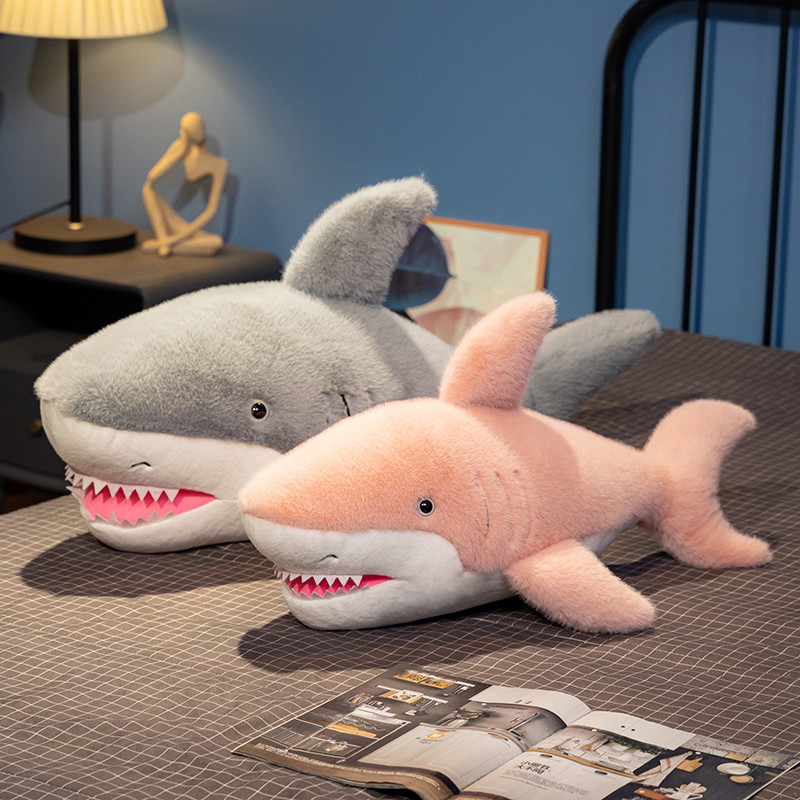 Grey Pink Shark Plush Toy Stuffed Soft Cartoon Marine Animal Doll Baby ...