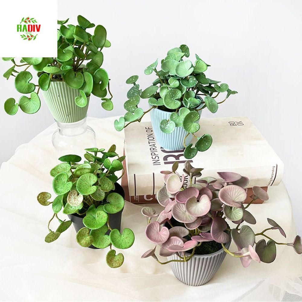 RADIV Artificial Copper Coin Grass Plants, Realistic Soft Fake Ivy Leaf ...