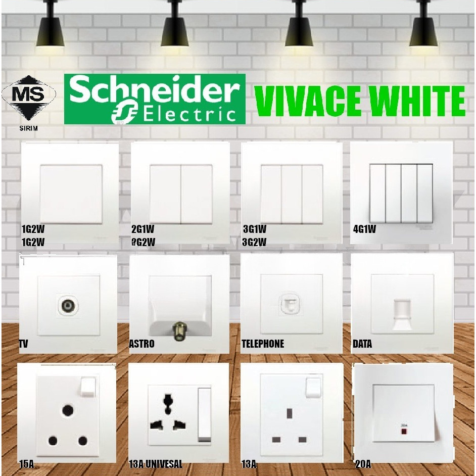 Schneider Vivace White 13a Switch Socket 3 Pin 1G/2G/3G/4G/20A FAMILY ...
