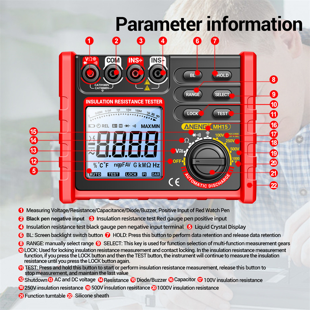 Pcbfun ANENG MH15 Insulation Resistance Multifunctional Digital Meter Automatic discharge AC/DC ...