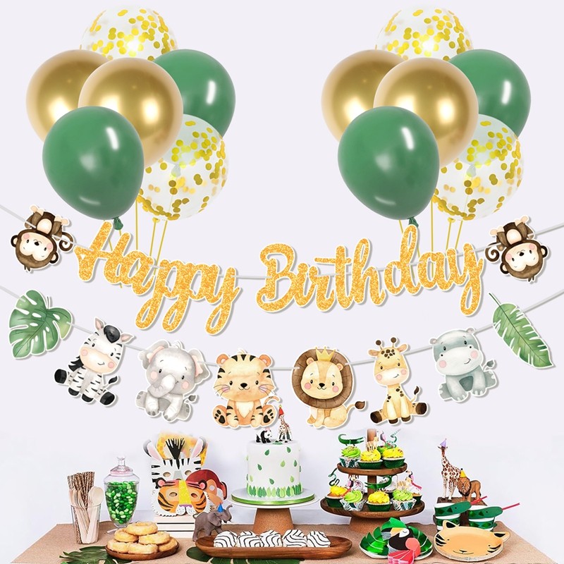 Jungle Animal Birthday Balloon Birthday Banner Happy Birthday ...