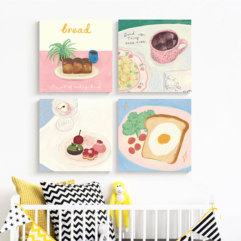 Sweet Pink Heart Cute Creamy Cake Coffee Restaurant Canvas Painting ...