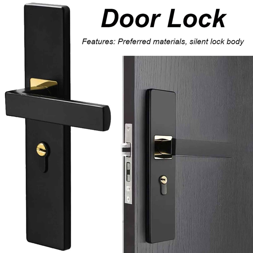 HG Indoor home door lock Black bathroom solid wood door handle Mute ...