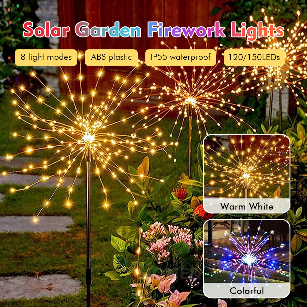 LED Solar Fireworks Light Lampu Solar Outdoor Waterproof Dandelion ...