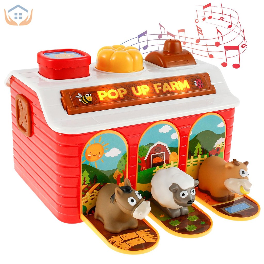 Musical Pop Up Toy Cause and Effect Toys Light Up Pop Up Farm Animal ...