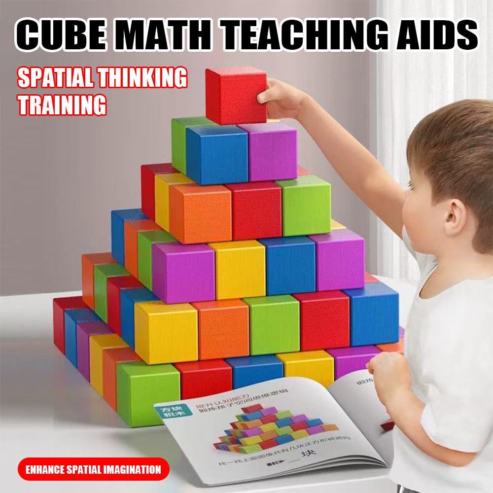 30pcs Wooden Cubes Random Color Early Learning Maths Building Block ...