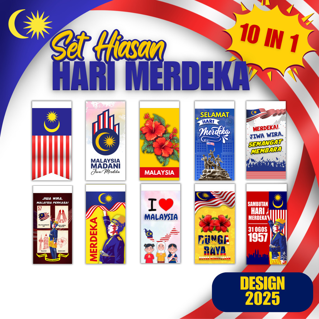 10pcs Hiasan Hari Merdeka sekolah pejabat bendera Malaysia deko merdeka ...