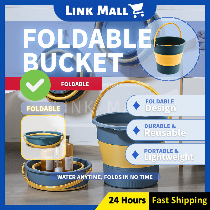 LINK Foldable Collapsible Bucket Pail Water Washing Cleaning Tong Baldi ...