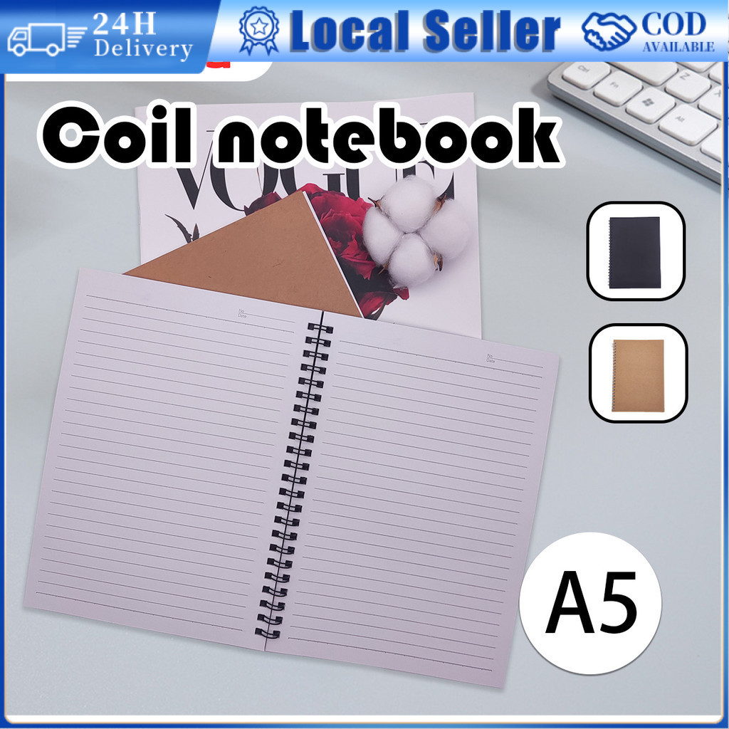 (60 Sheets)A5 Kraft Paper Spiral Coil Book Lined Blank Grid Paper Diary ...
