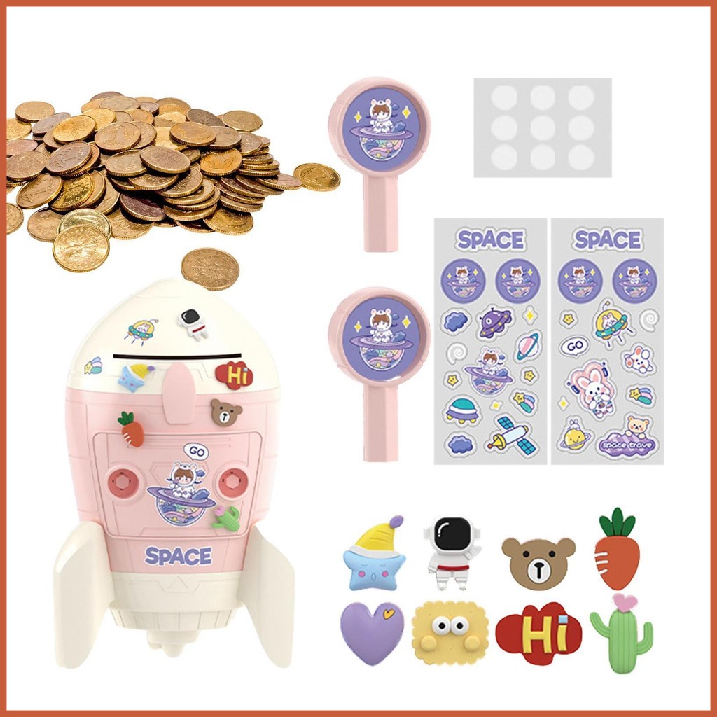 Save Money Box Rocket Lockable Coin Bank Cute Money Saver for Financial ...