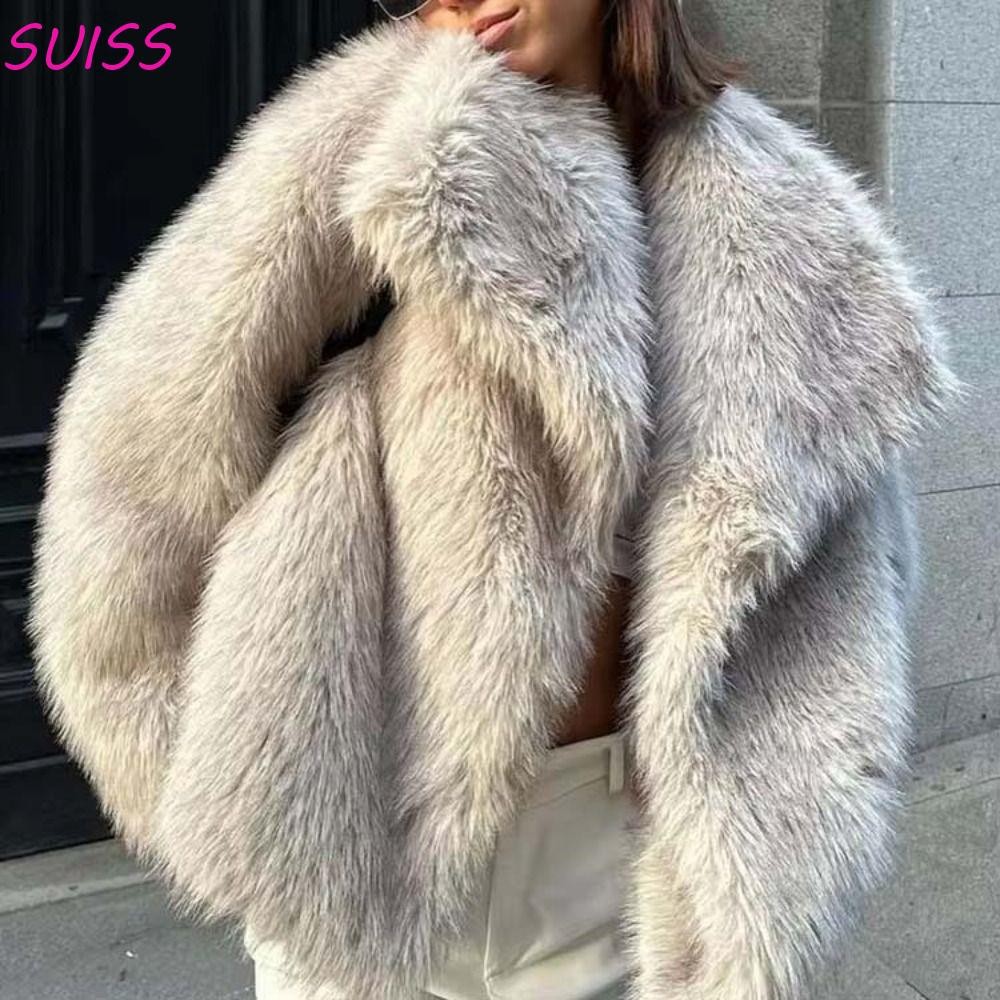 SUISS Fluffy Fur Coat Women, Cropped Soft Faux Fur Jacket, Exquisite Laides Top Warm Chubby ...
