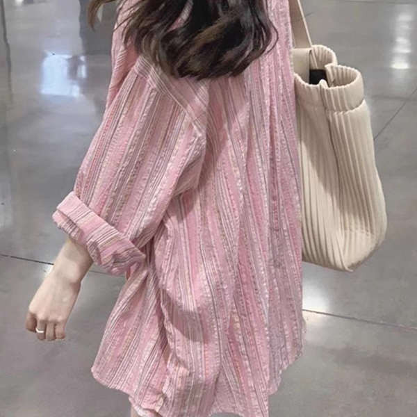 blouse nabora blouse Baju berjalur merah jambu baju lengan panjang ...